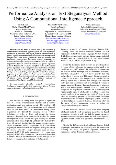 Pdf Performance Analysis On Text Steganalysis Method Using A