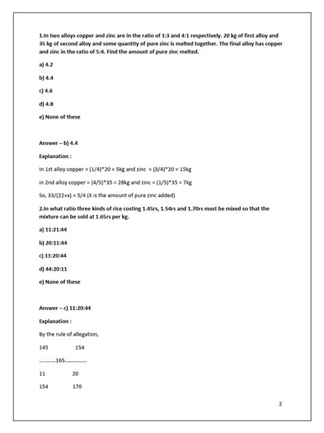 Alligation And Mixture Pdf Alloy Ratio