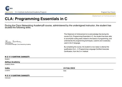 Cprogramminglanguage Cisconetworking Cisco Certicicateofcompletition Naga Sai Veera