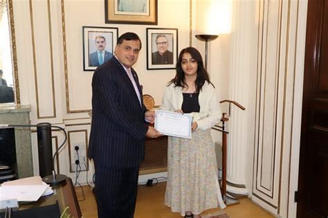 Pakistan Envoy Presents `certificate Of Appreciation To Exceptional Gcse Achiever Mahnoor Cheema