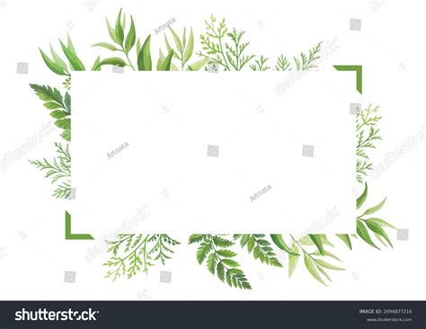 Green Leaves Rectangular Frame Template Floral เวกเตอร์สต็อก ปลอดค่า