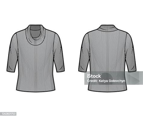 리브드 카울 터틀넥 니트 스웨터 테크니컬 패션 일러스트와 팔꿈치 소매 오버사이즈 바디 0명에 대한 스톡 벡터 아트 및 기타 이미지 0명 검은색 겨울 Istock