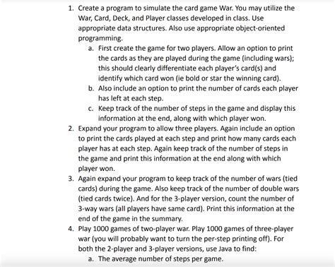 solved 1 create a program to simulate the card game war