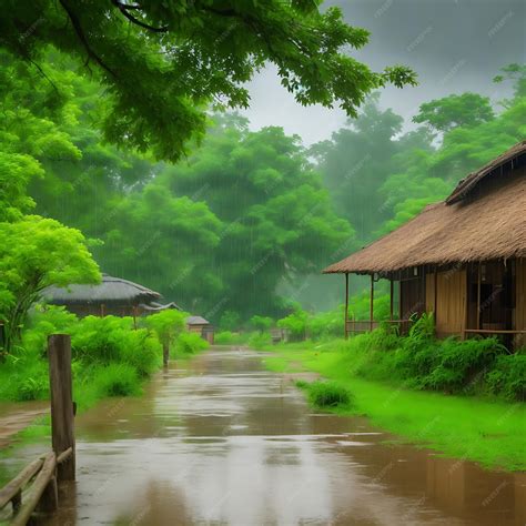 Premium Ai Image Rainy Season In The Village With Sweet Home