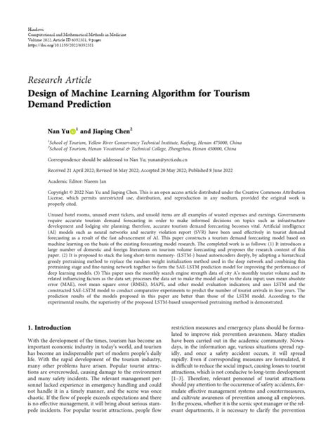 Design Of Machine Learning Algorithm For Tourism D Pdf Forecasting
