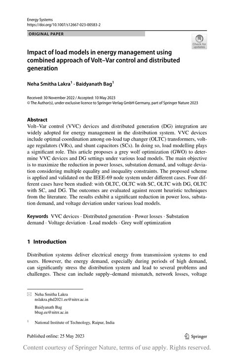 impact of load models in energy management using combined approach of volt var control and