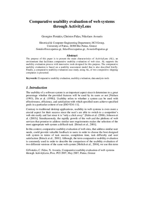 Pdf Comparative Usability Evaluation Of Web Systems Through Activitylens