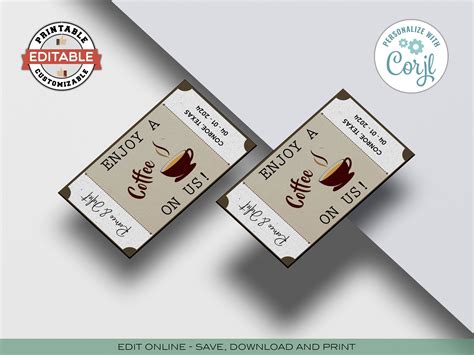 Customizable Coffee Ticket Voucher Printable Event Ticket Editable