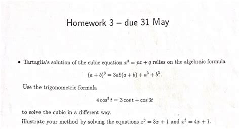 Solved Homework 3 Due 31 May Tartaglias Solution Of The