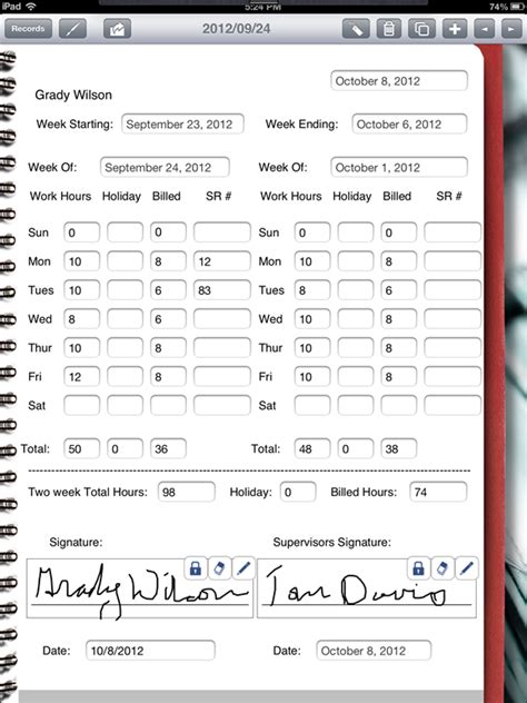 Construction Worker Uses Ipad To Fill Out Timecard
