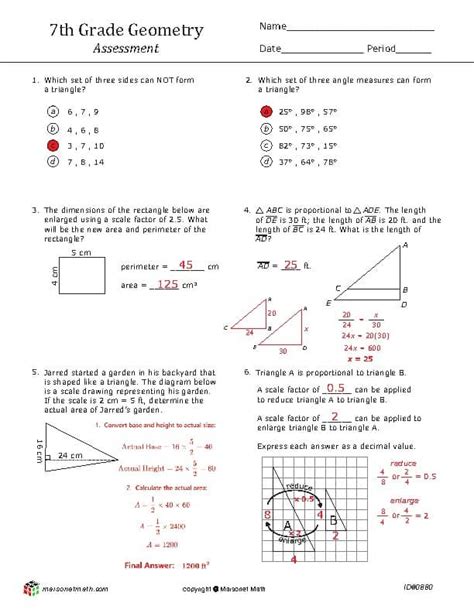 7th Grade Geometry Assessments Prepost Test Or Testretest Tpt