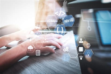 Premium Photo Coding Software Developer Work With Augmented Reality