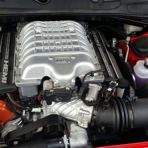 Hellcat Engine And Supercharger In Red Luxury Car
