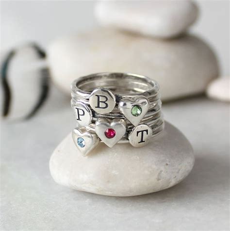 Stack Rings Sterling Silver Stackable Birthstone Ring Initial Ring Mothers Rings Ring For Mom
