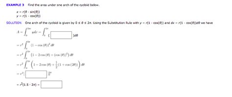 solved find the area under one arch of the cycloid below x