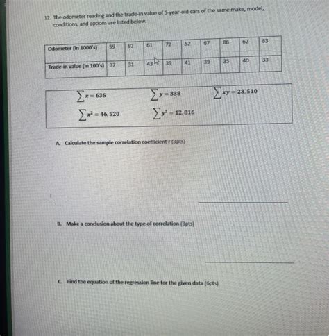 solved 12 the odometer reading and the trade in value of