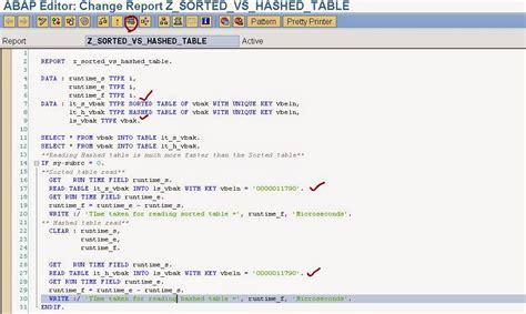 TECHSAP Performance Measure Sorted Table Vs Hashed Table