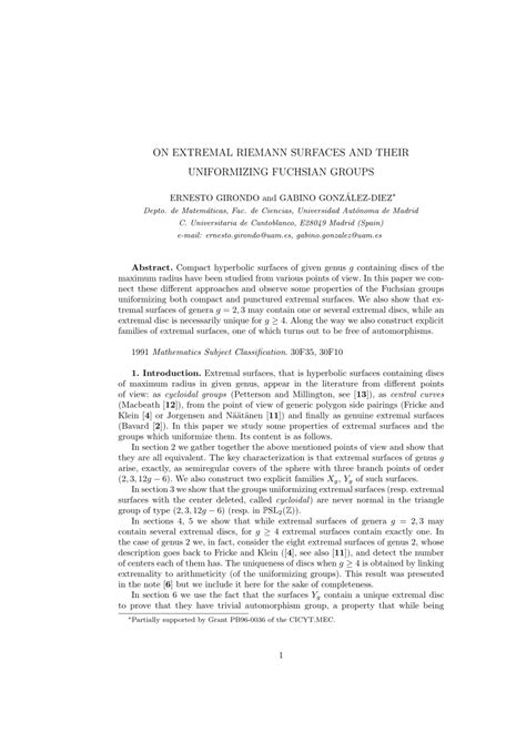 Pdf On Extremal Riemann Surfaces And Their Uniformizing Fuchsian Groups