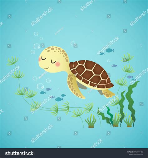 Vector Illustration Cute Cartoon Sea Turtle Stock Vector Royalty Free