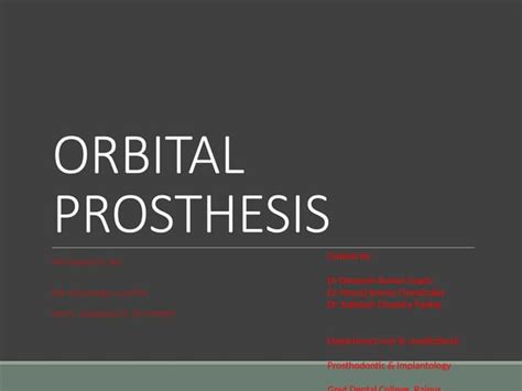 Orbital Prosthesis Prosthodontics Presentation Pptx