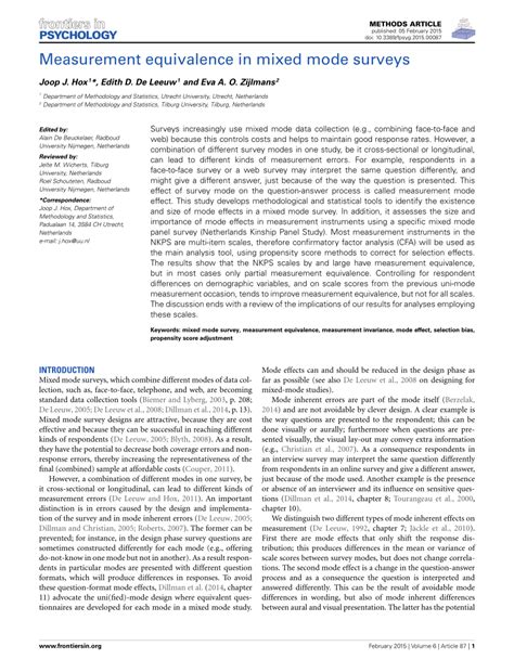 Pdf Measurement Equivalence In Mixed Mode Surveys