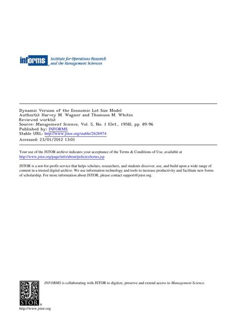 Dynamic Version Of The Economic Lot Size Model Pdf Mathematical