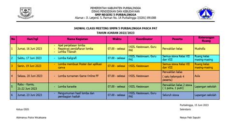 Jadwal Class Meeting Smpn 5 Purbalingga Pdf