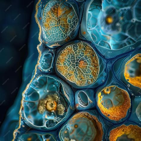 Microscopic View Of Biological Cells Intricate Blue And Orange