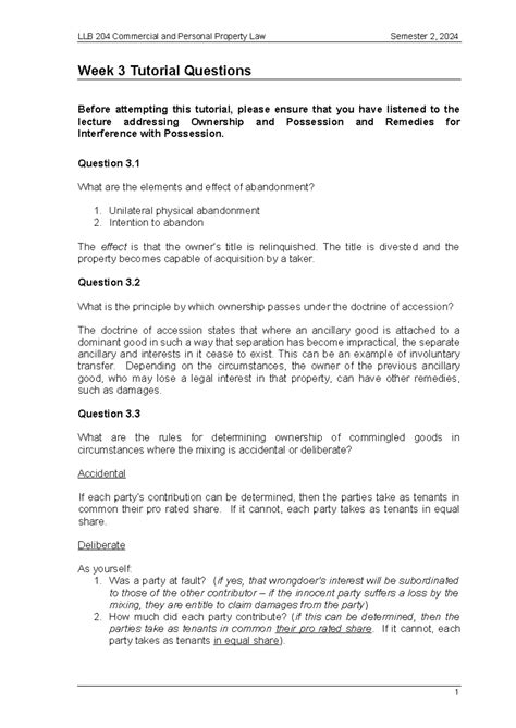week 3 tutorial questions llb204 llb 204 commercial and personal