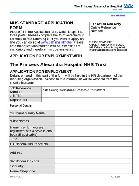 Nhs Standard Application Form Pdf Criminal Record Disability