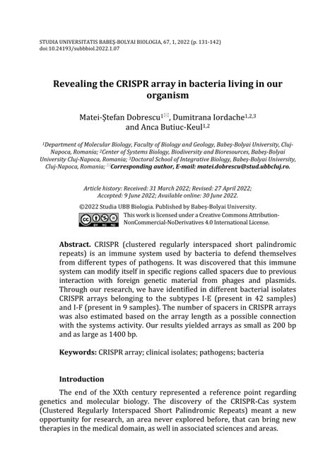 Pdf Revealing The Crispr Array In Bacteria Living In Our Organism