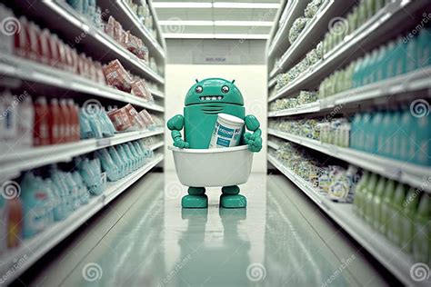 android robot exploring supermarket and sampling different flavours of