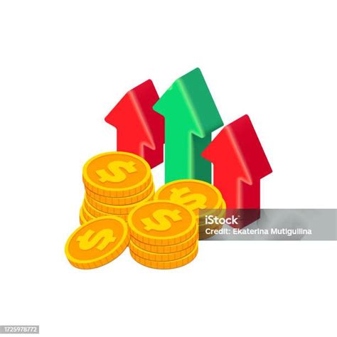 3d 아이소메트릭 돈 성장 개념 위쪽으로 향하는 그래프 화살표와 흰색 배경에 금색 달러 동전을 표시하는 벡터 3d 렌더링 상승 추세 차트 비즈니스 금융 데이터 인포그래픽 앱