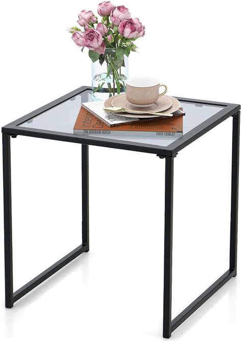 Zdoor 17” Square Outdoor Side Table With Metal Frame Indoor Small