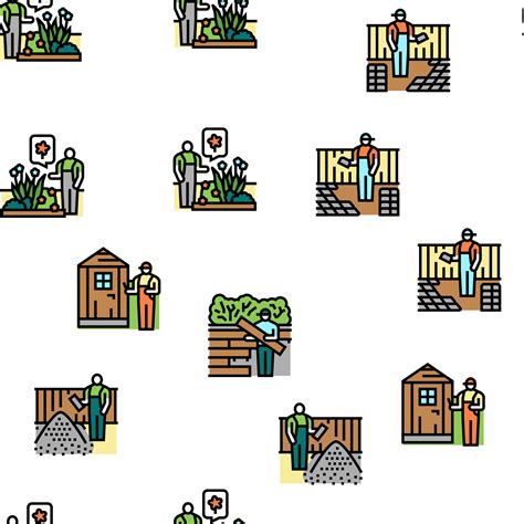 Garden Landscape Lawn Landscaping Vector Seamless Pattern 19762960