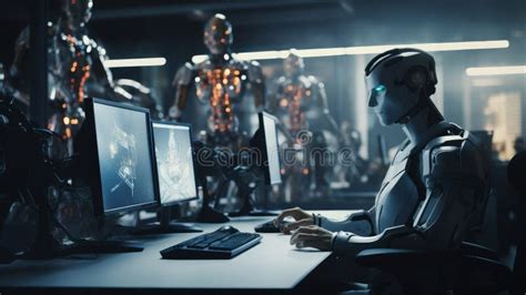 engineer programming a robotic system stock illustration illustration