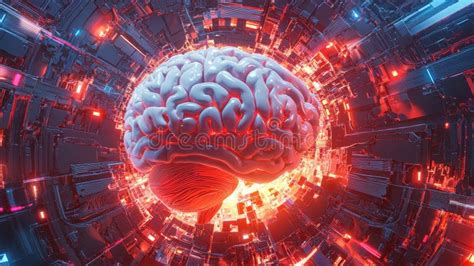 Futuristic Cybernetic Brain Surrounded By Digital Circuitry Concept Of Artificial Intelligence