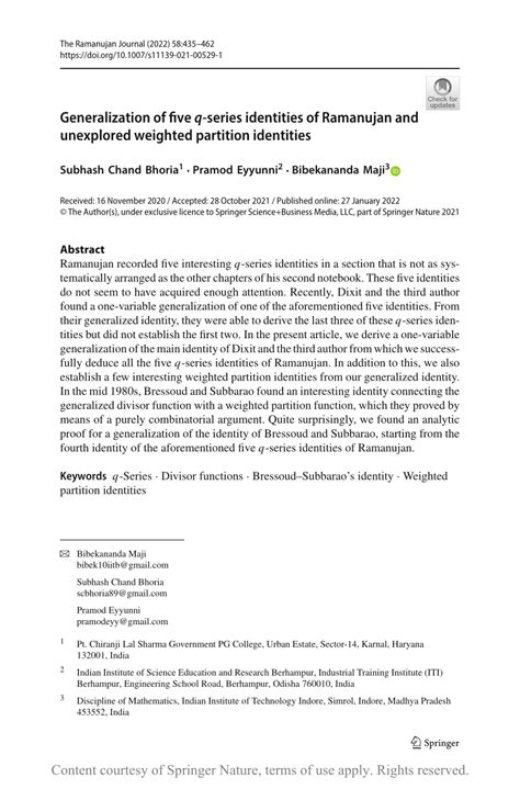 Generalization Of Five Q Series Identities Of Ramanujan And Unexplored Weighted Partition