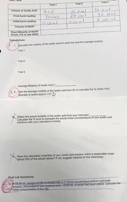Solved Name Date Experiment 17B: Acid-Base Titration Report | Chegg.com