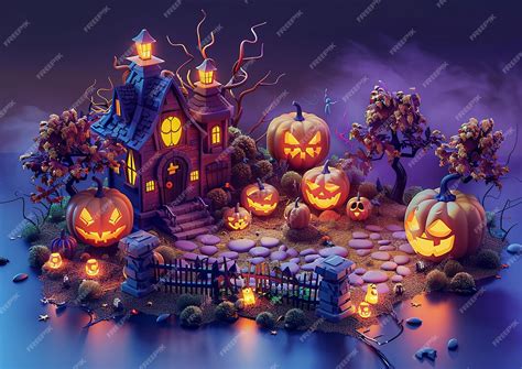 Pumpkin Halloween Cartoon 3d Animation Isometric Render Spooky And Fun Premium Ai Generated Image