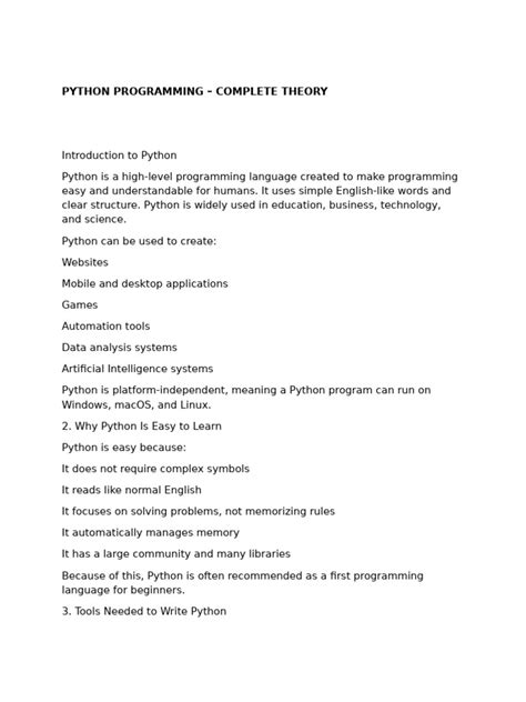Python Programming Complete Theory Pdf Computer Program Programming