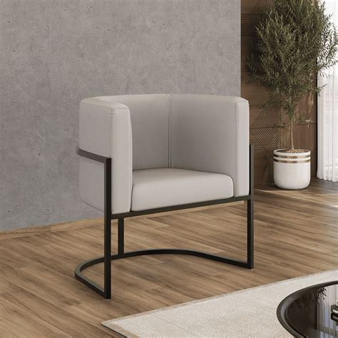 Cadeira Poltrona Lua Corino Base De Metal Preta Reforçada Balaqui Decor