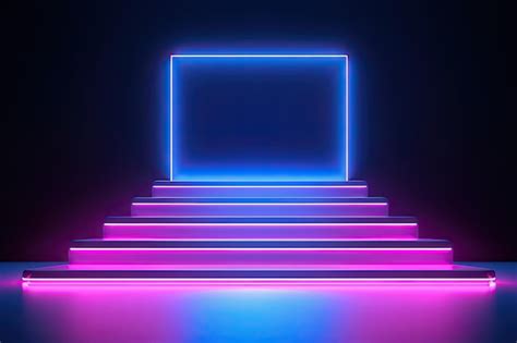 Premium Ai Image 3d Render Of A Futuristic Colorful Neon Rgb Led Lights Stage Podium On Dark