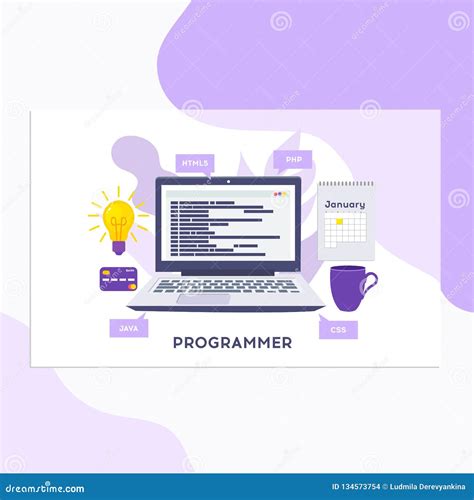 Workplace Of Programmer Or Coder Vector Illustration Programmer