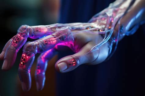 Premium Ai Image Digital Synthesis Human Hands Enhanced With Cybernetic Implants And Led Skin