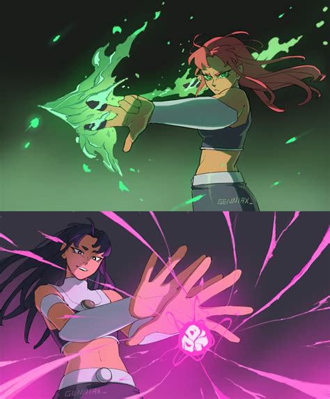 Genniax Blackfire Starfire Jujutsu Kaisen Teen Titans Tv Series Highres 1girl 2girls