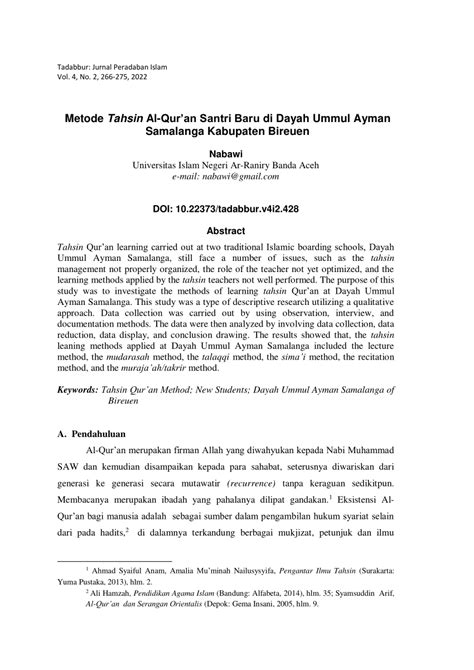 Pdf Metode Tahsin Al Quran Santri Baru Di Dayah Ummul Ayman