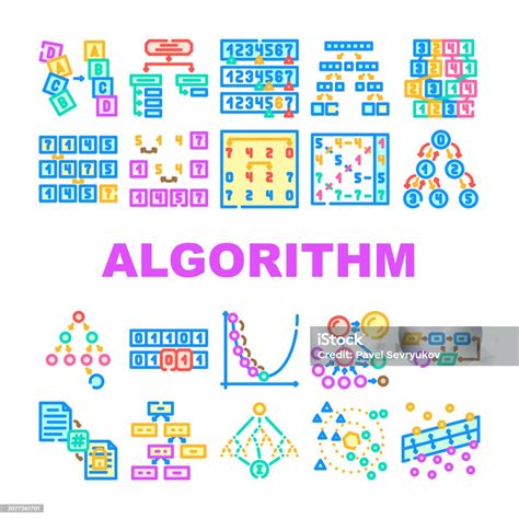 Sorting Algorithm Data Filter Icons Set Vector Stock Illustration
