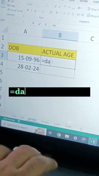 how to calculate age in excel excel exceltips datedif shorts clicktutor youtube