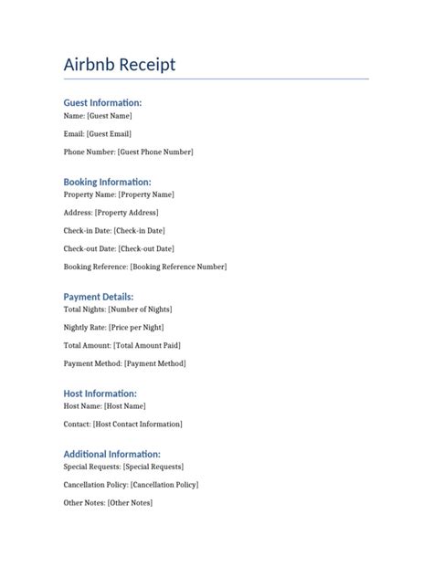 Airbnb Receipt Template Example Pdf